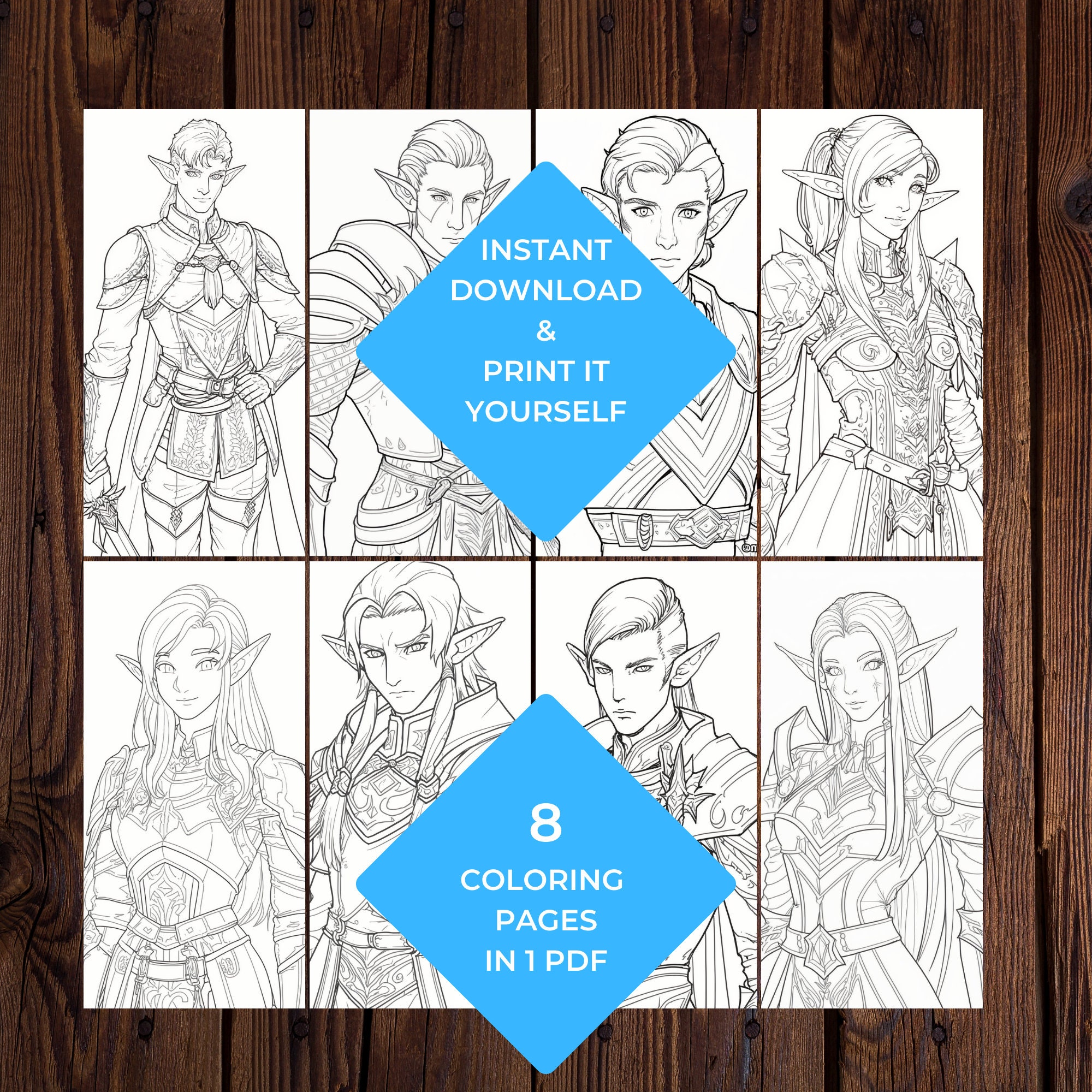 8 Coloring Pages of Anime Elves Instant Download Printable PDF in ...