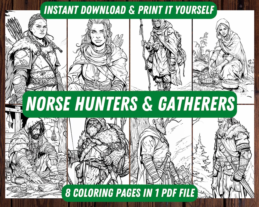 Norse Hunters & Gatherers Coloring Book: 8 Printable PDF Pages for ...