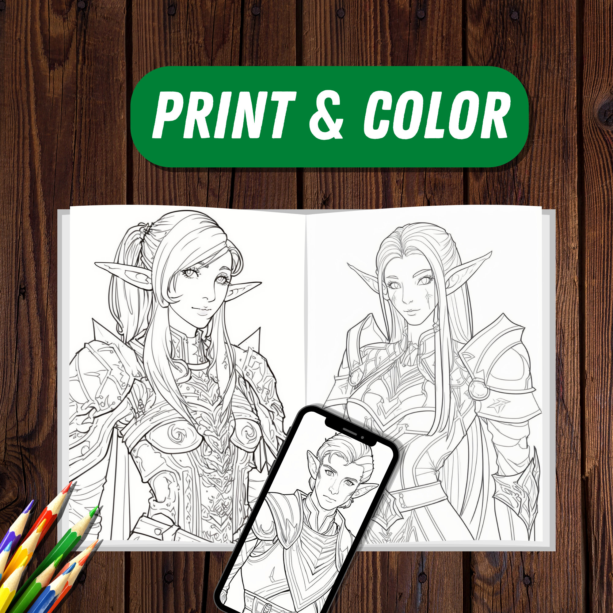 8 Coloring Pages of Anime Elves Instant Download Printable PDF in ...