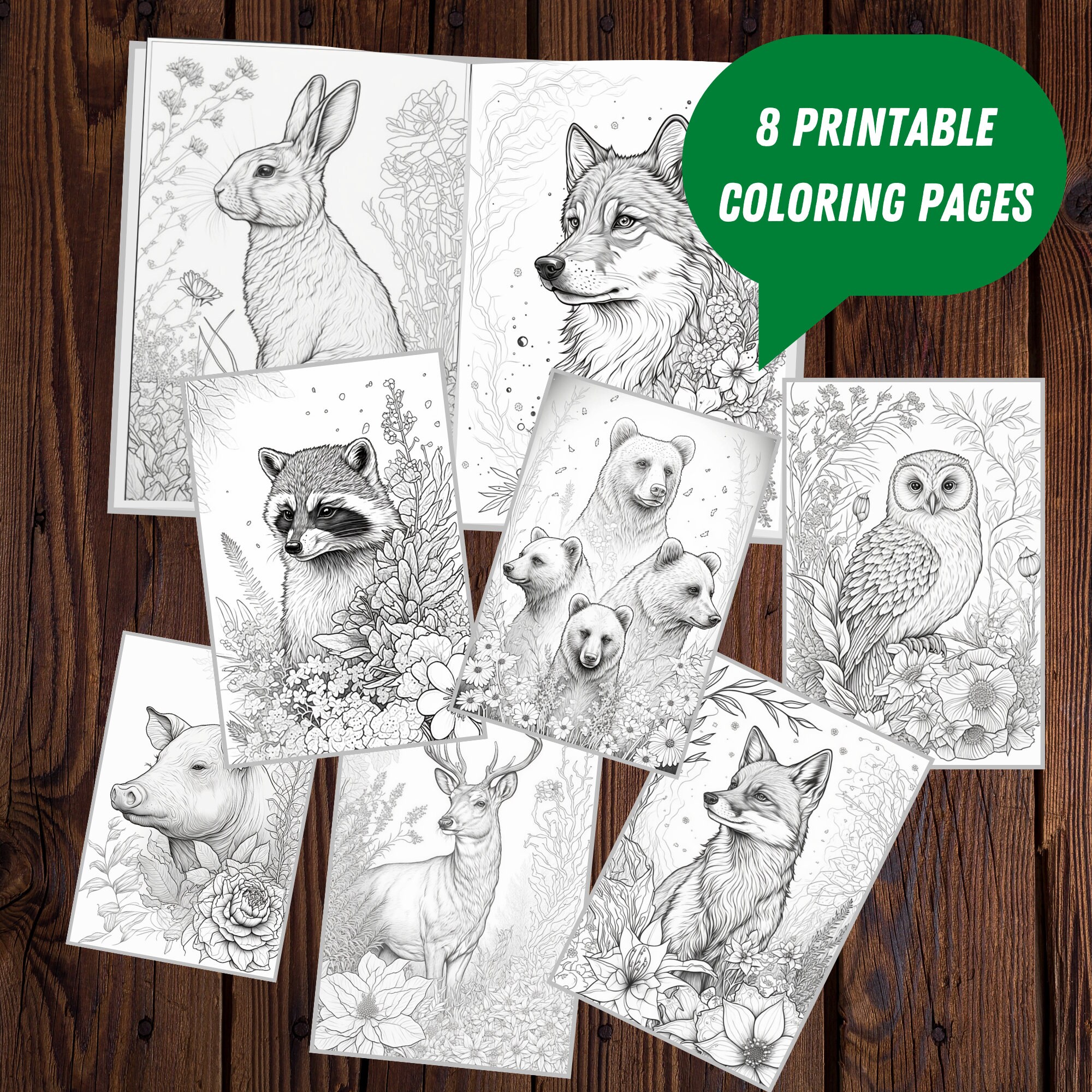 8 Coloring Pages of Animals From the Forest Instant Download Printable ...