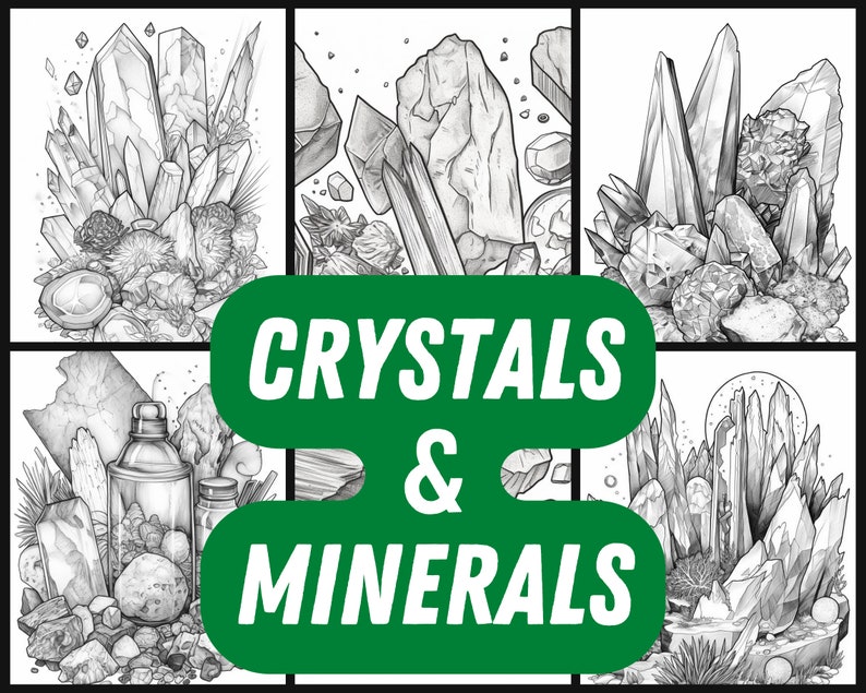 Crystals and Minerals Coloring Book: 8 Printable PDF Pages for Adults ...