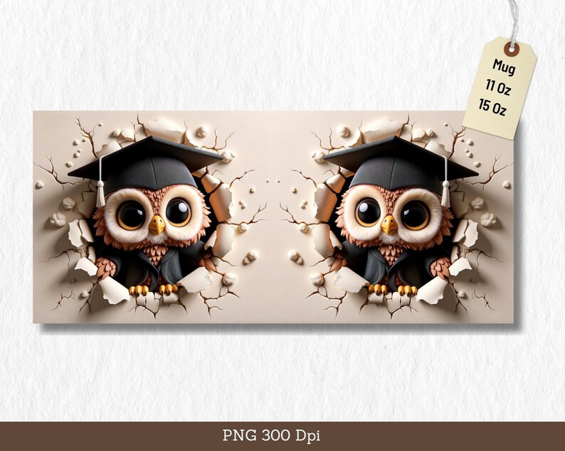 3D Owl Graduation Hole Wall Mug Wrap 11oz and 15oz, Owl Graduation Mug ...