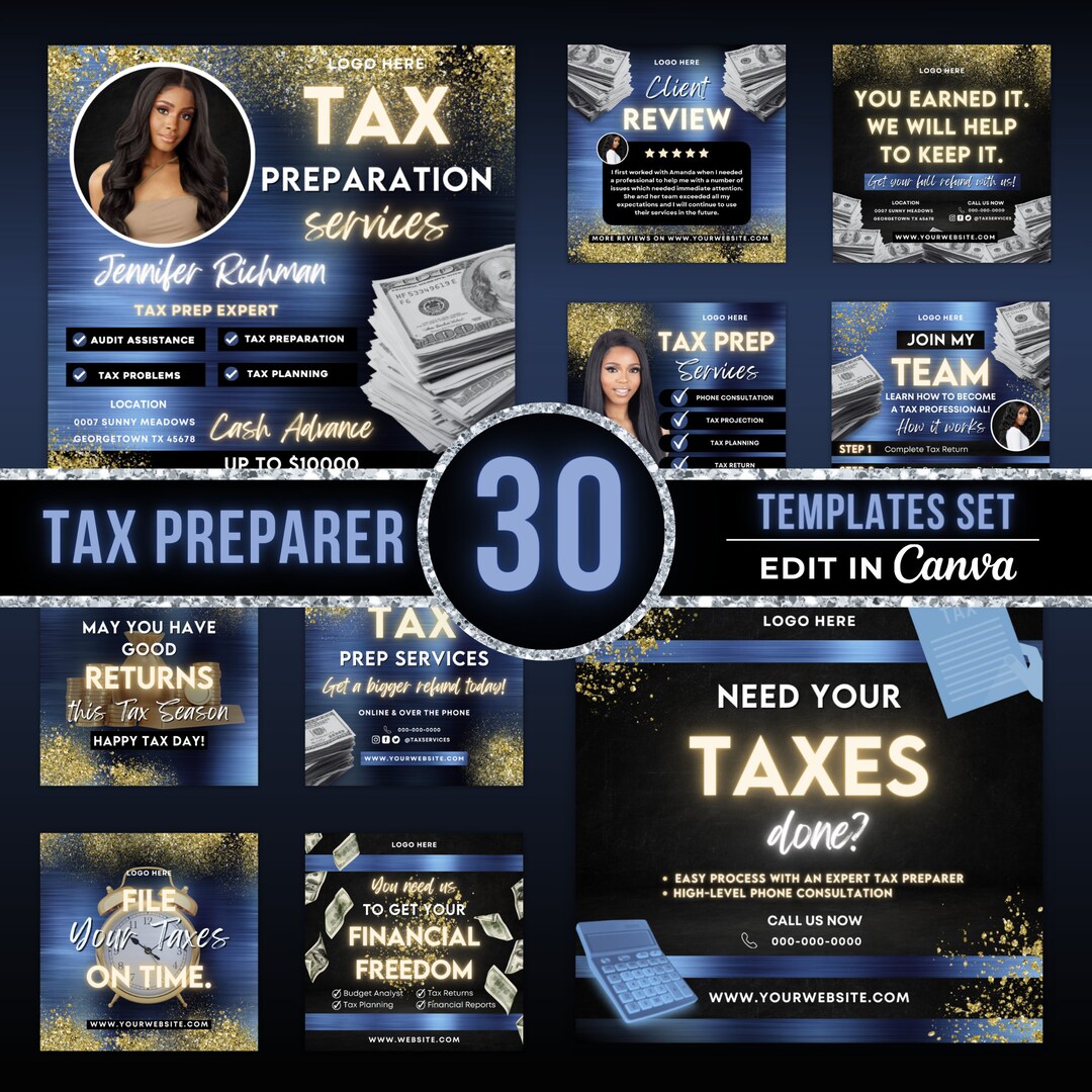 Tax Preparer Instagram Templates,tax Preparation Accounting Posts,blue ...
