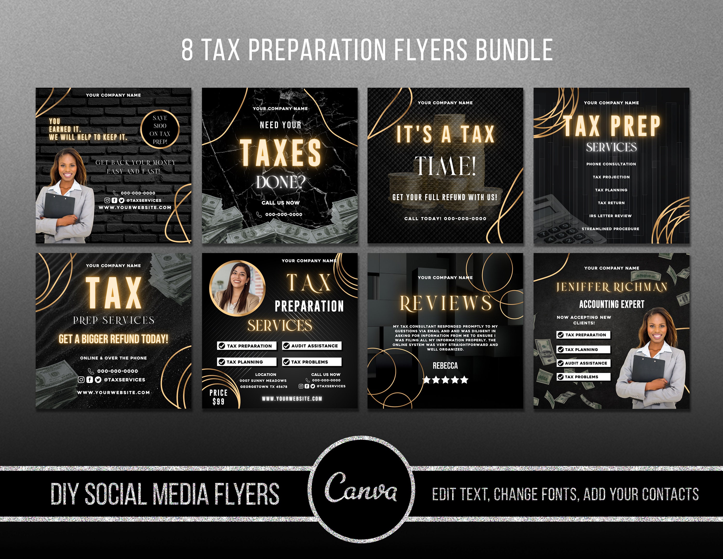 Tax Prep Flyers Bundle Template, 8 Tax Preparation Accounting Flyers ...