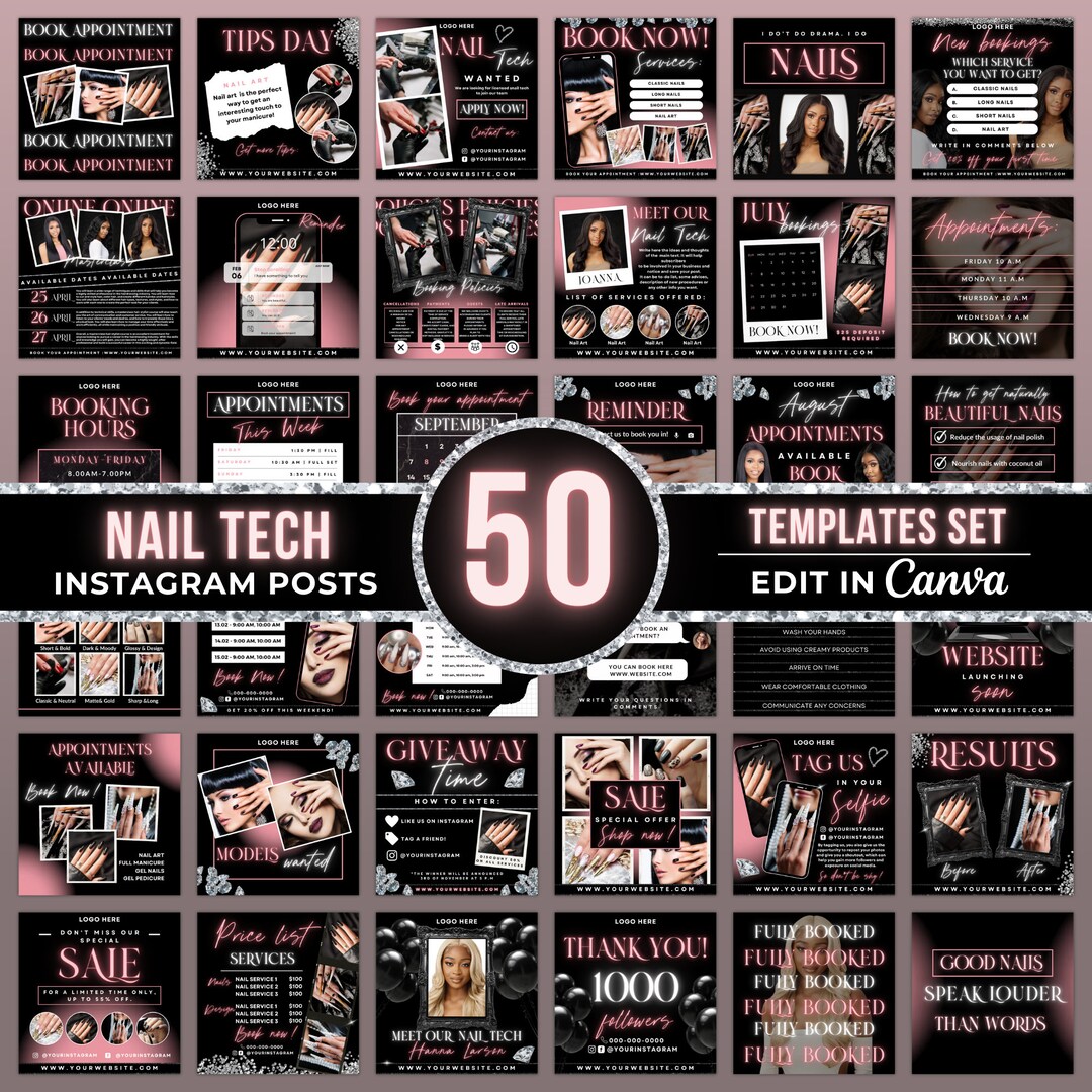 Nail Tech Instagram Post Templates, Nail Artist Posts Bundle, Nails ...