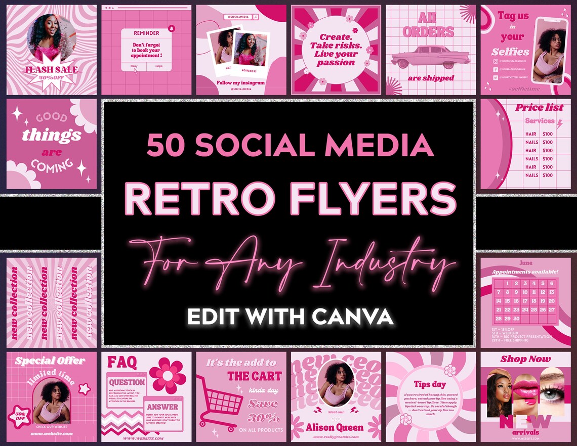 Retro Instagram Post Bundlediy Retro Social Media - Etsy