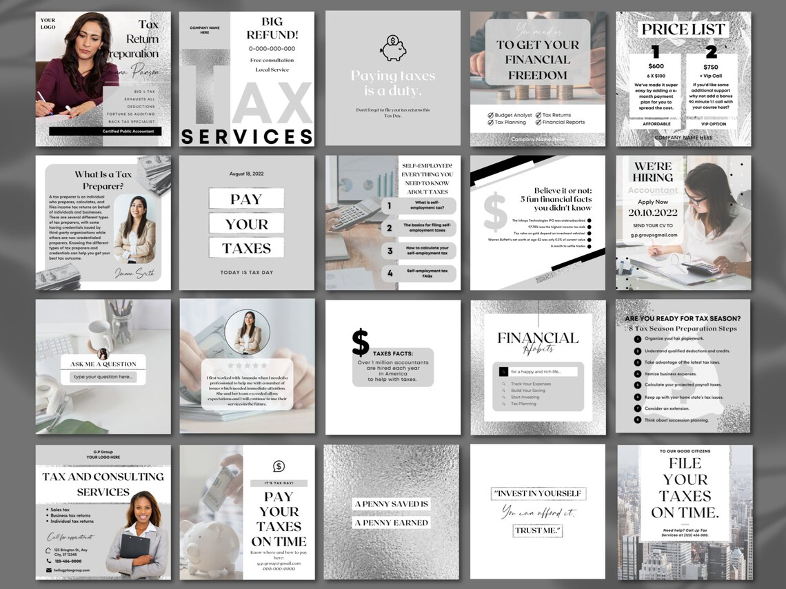 Tax Preparer Instagram Templates,tax Preparation Accounting Posts,gold ...
