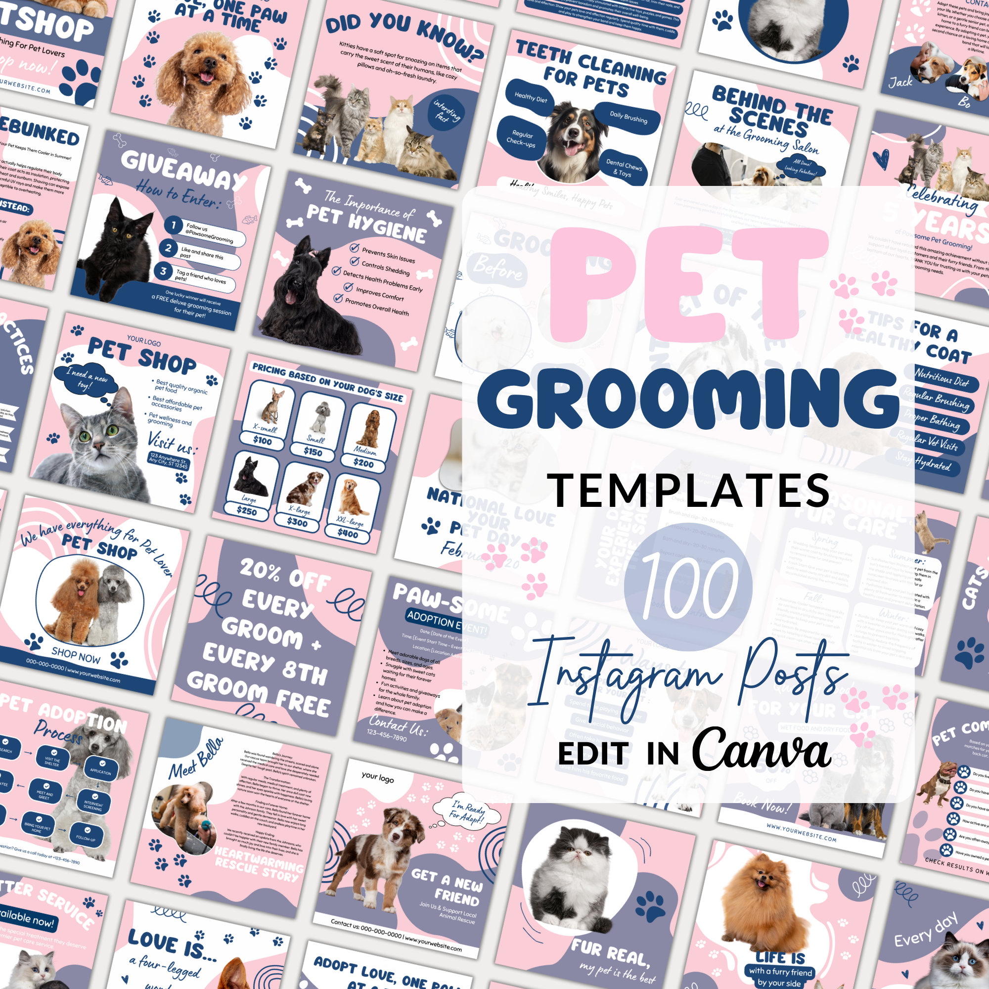 Pet Grooming Instagram Templates, Pet Groomer Instagram Posts, Pet ...
