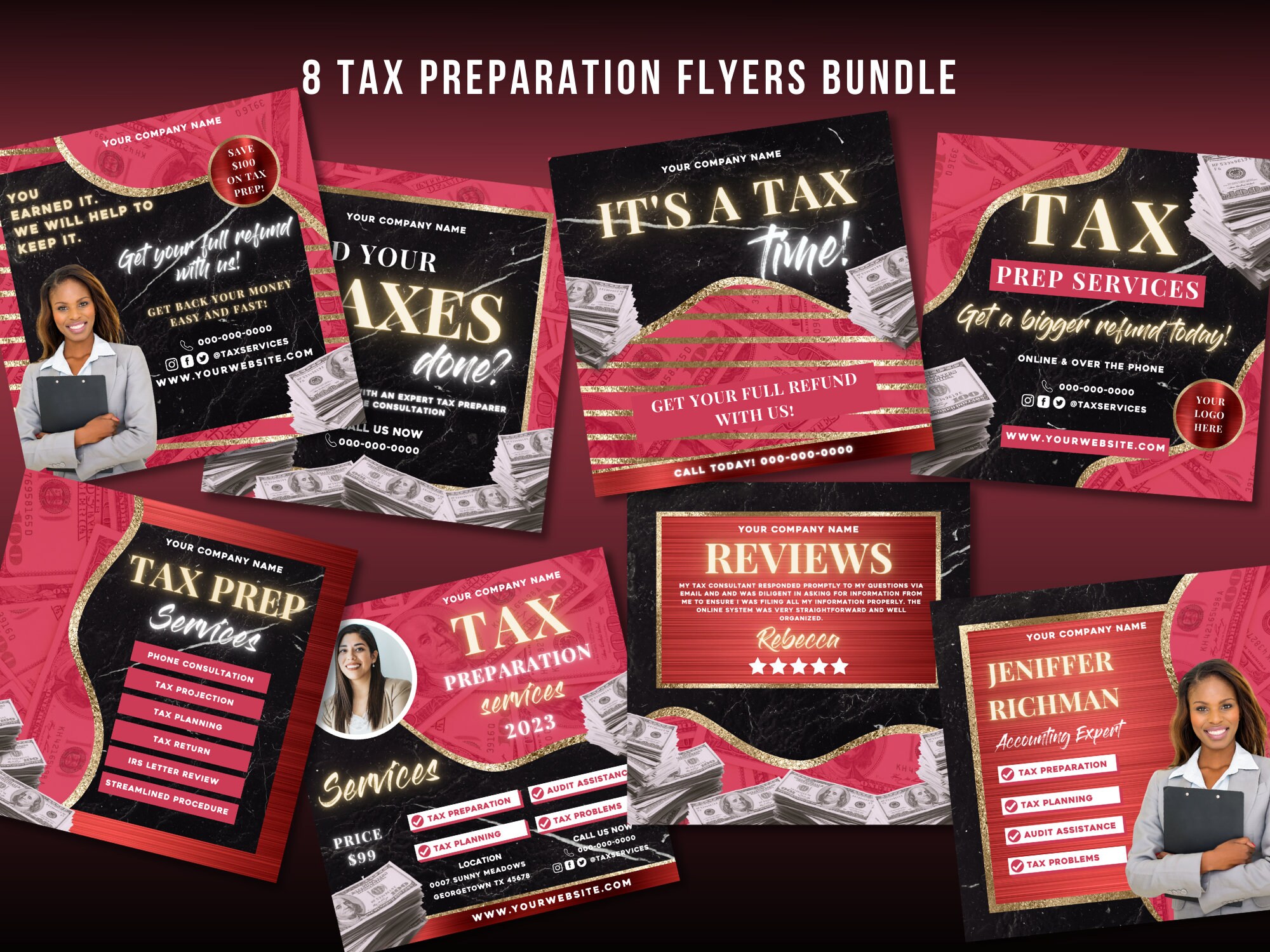 Tax Prep Flyers Bundle Template 8 Tax Preparation Accounting - Etsy