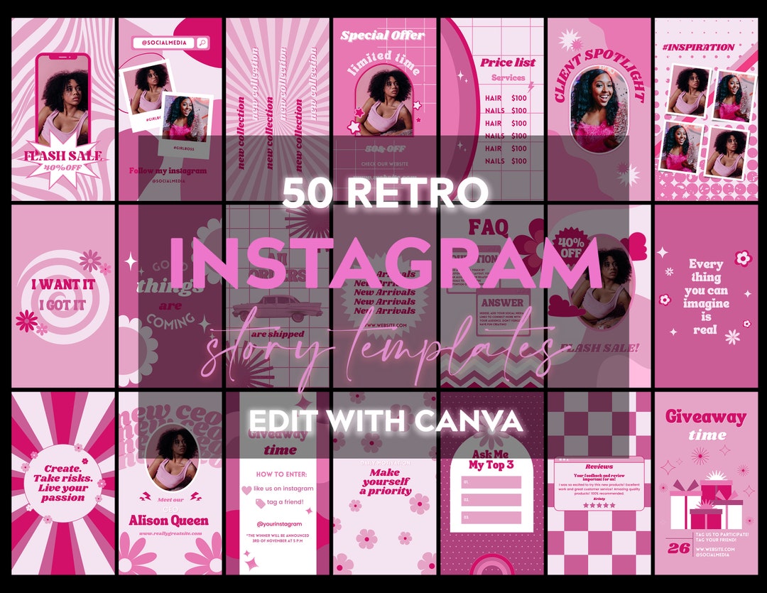Retro Instagram Stories Bundle,diy Social Media Story Templates ...