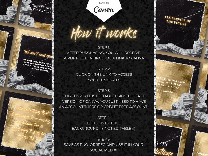 Tax Prep Quotes Bundle Template, Gold Blacktax Preparation Accounting ...
