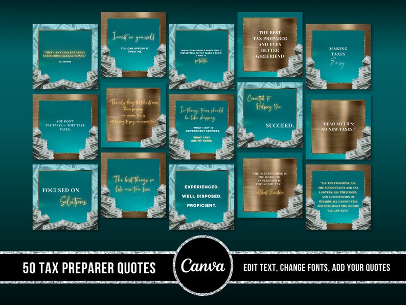 Tax Prep Quotes Bundle Template, 50 Tax Preparation Accounting Quotes ...