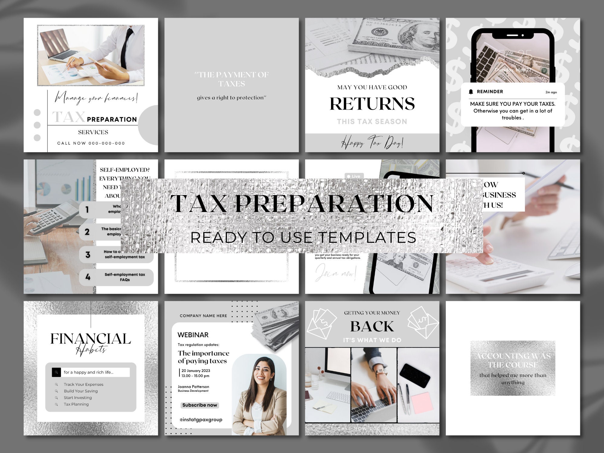 Tax Preparer Instagram Templates,tax Preparation Accounting Posts,gold ...