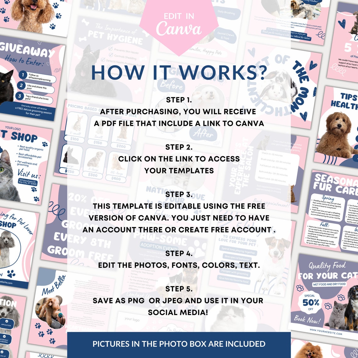 Pet Grooming Instagram Templates, Pet Groomer Salon Business Posts, Pet ...