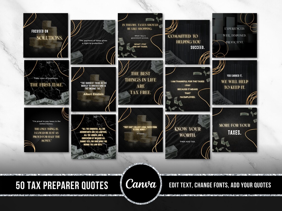 Tax Prep Quotes Bundle Template, Gold Tax Preparation Accounting Quotes ...
