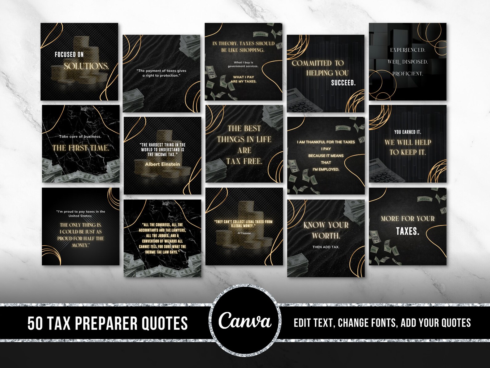 Tax Prep Quotes Bundle Template, Gold Tax Preparation Accounting Quotes ...