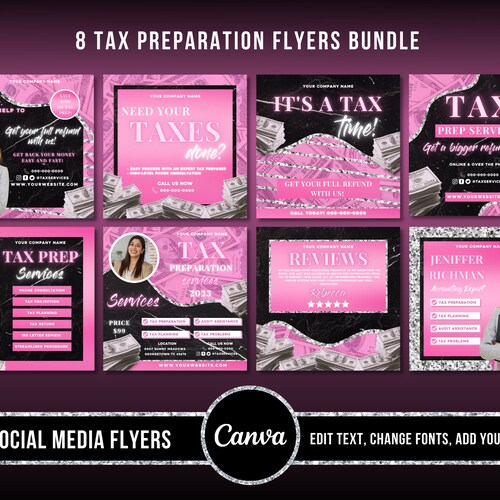 Tax Prep Flyers Bundle Template 8 Tax Preparation Accounting - Etsy