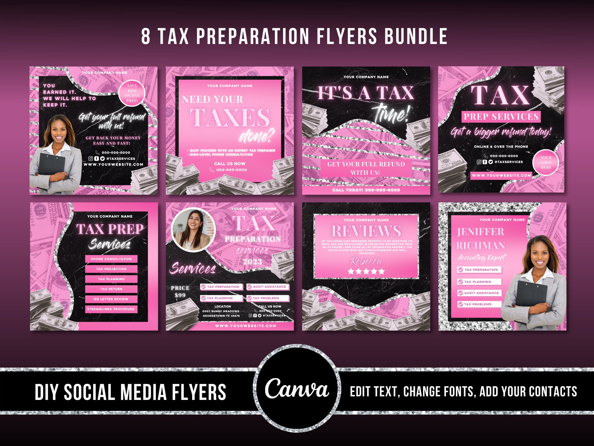 Tax Prep Flyers Bundle Template, 8 Tax Preparation Accounting Flyers ...
