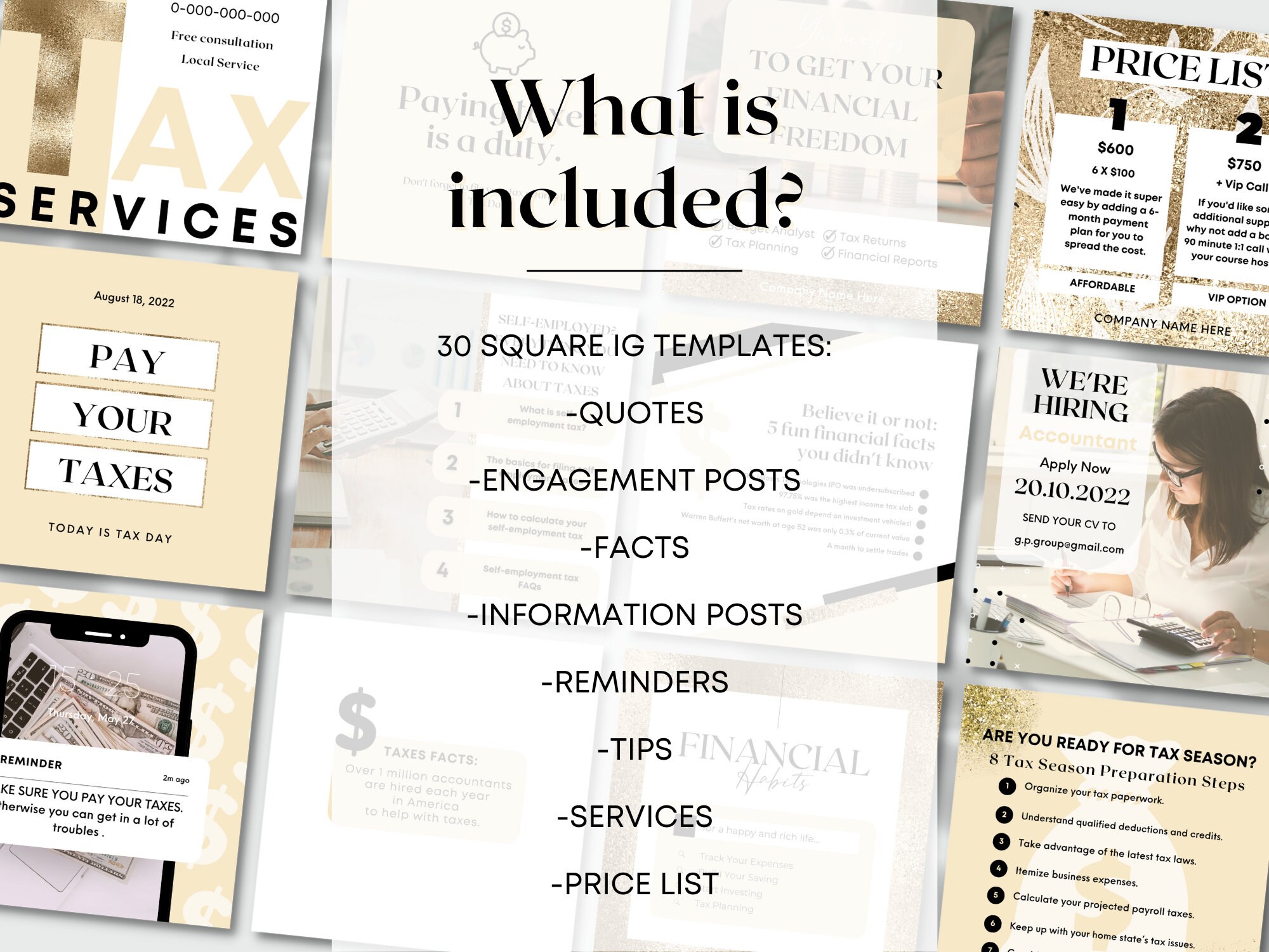 Tax Preparer Instagram Templates,tax Preparation Accounting Posts,gold ...
