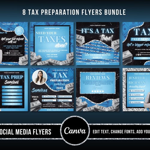 Tax Prep Flyers Bundle Template 8 Tax Preparation Accounting - Etsy
