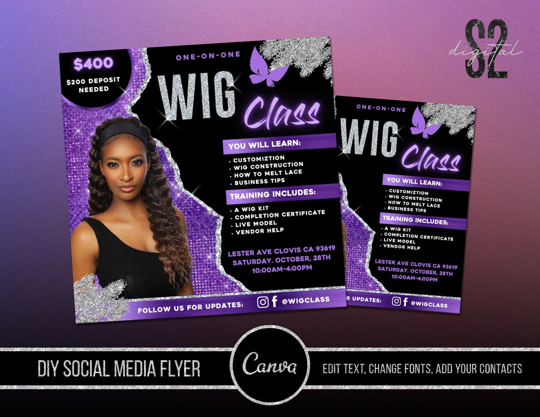 DIY Wig Making Class Flyer, Wig Social Media Flyer, Wig Course Flyer ...