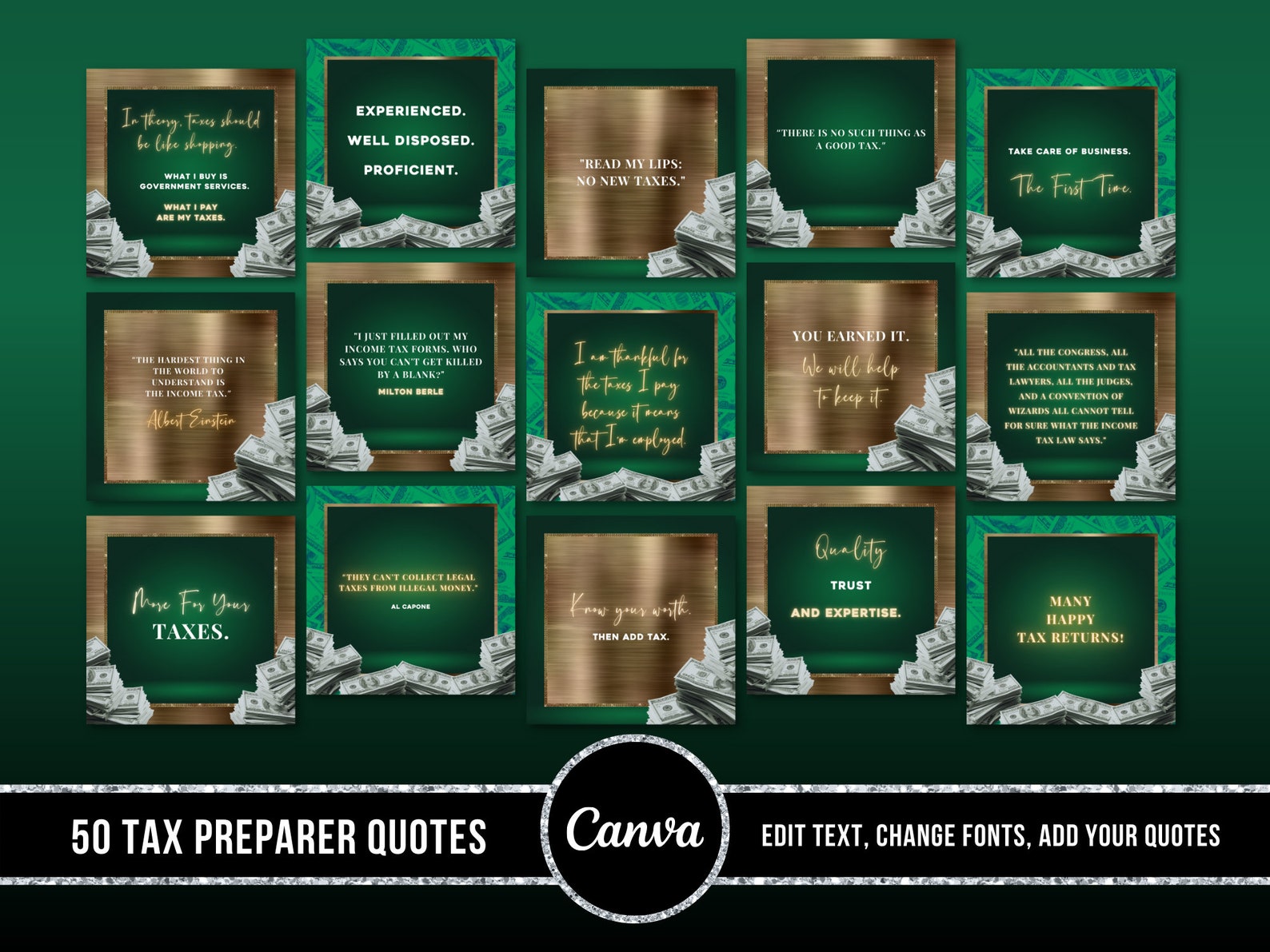 Tax Prep Quotes Bundle Template, 50 Tax Preparation Accounting Quotes ...