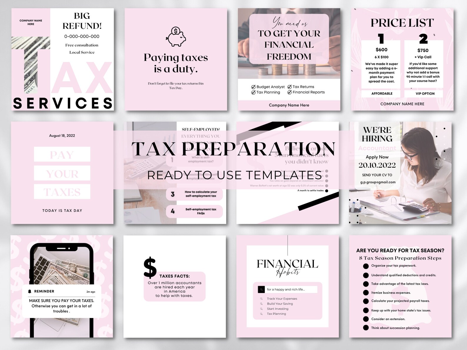 Tax Preparer Instagram Templates,tax Preparation Accounting Posts,tax ...