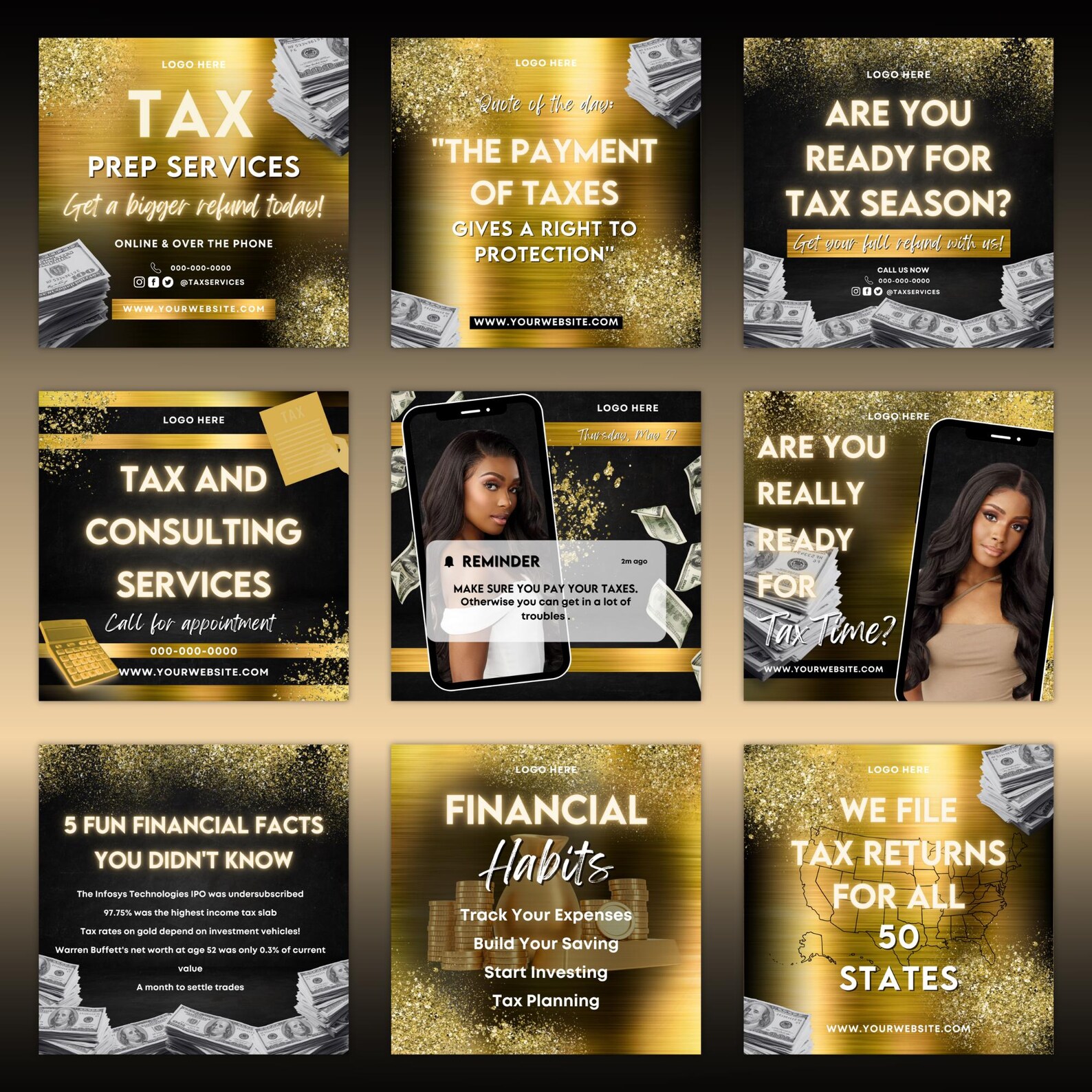 Tax Preparer Instagram Templates, Tax Preparation Accounting Posts ...