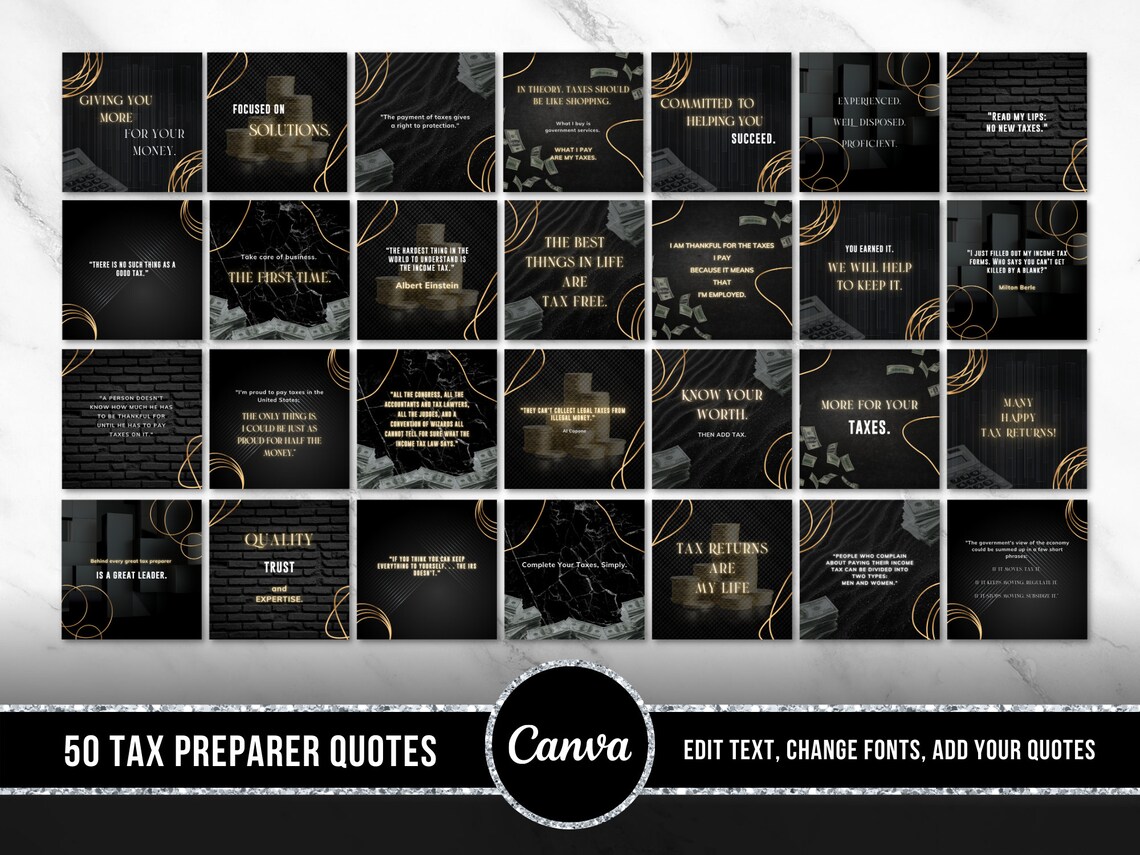 Tax Prep Quotes Bundle Template, Gold Tax Preparation Accounting Quotes ...
