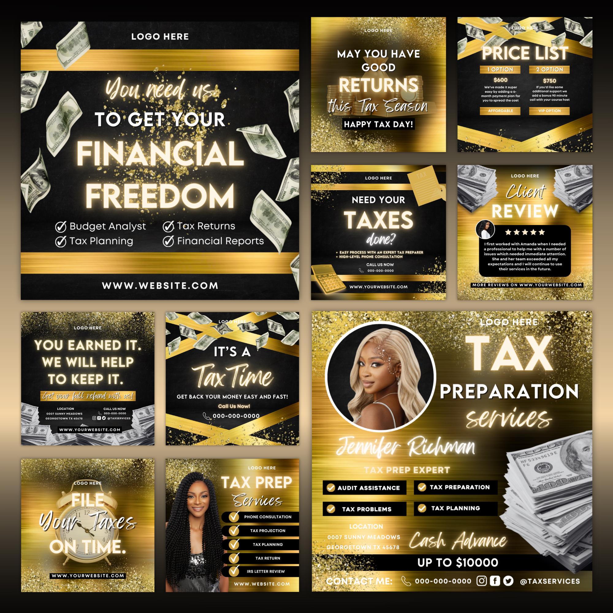 Tax Preparer Instagram Templates, Tax Preparation Accounting Posts ...