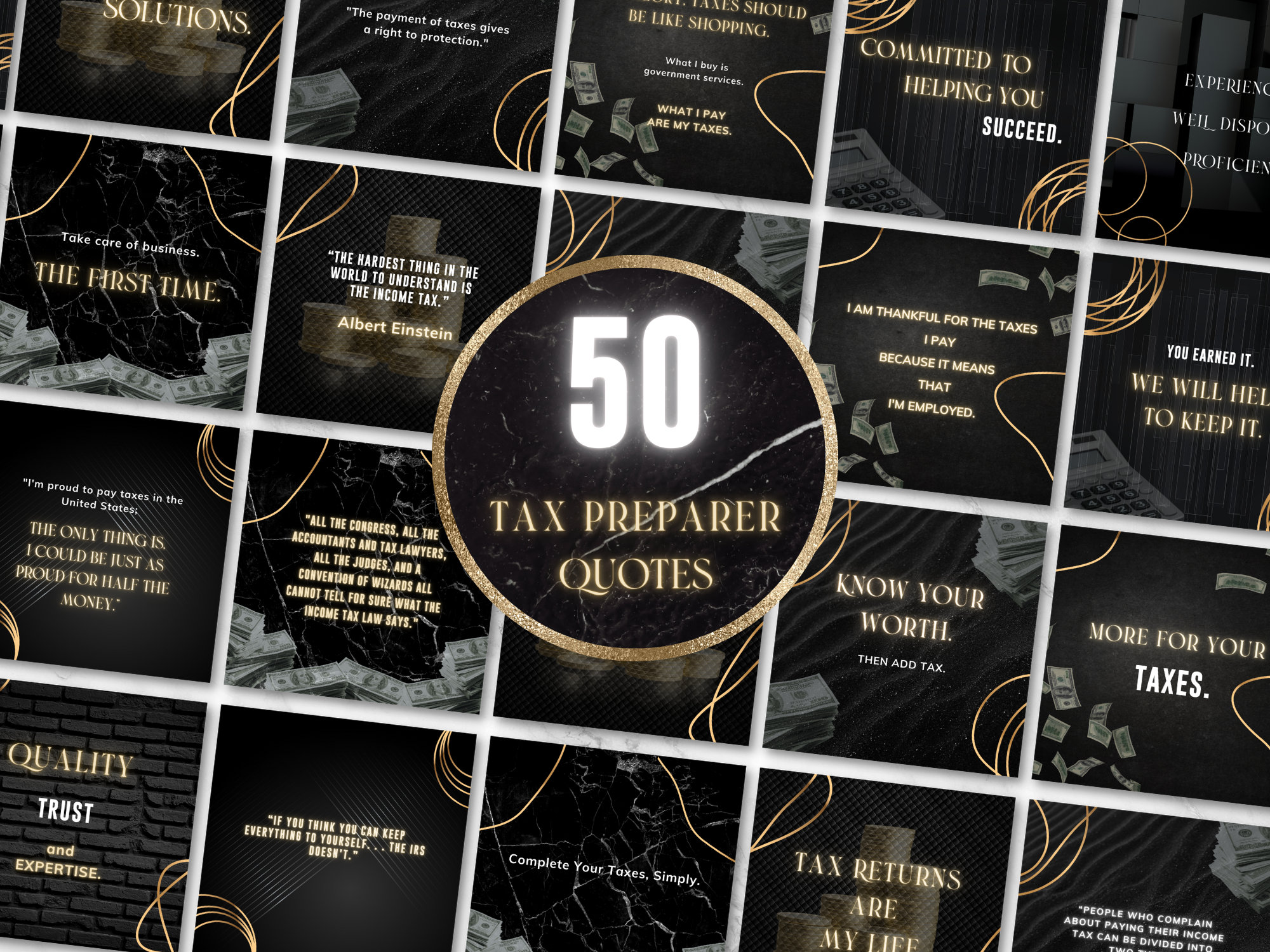 Tax Prep Quotes Bundle Template, Gold Tax Preparation Accounting Quotes ...