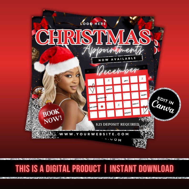 Christmas Appointments Flyer Template: December Bookings (digital ...