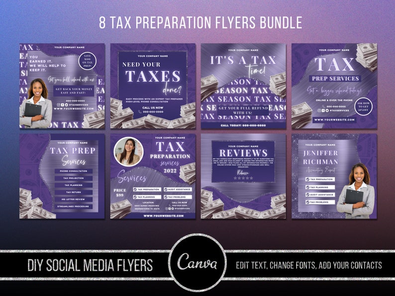 Tax Prep Flyers Bundle Template 8 Tax Preparation Accounting - Etsy