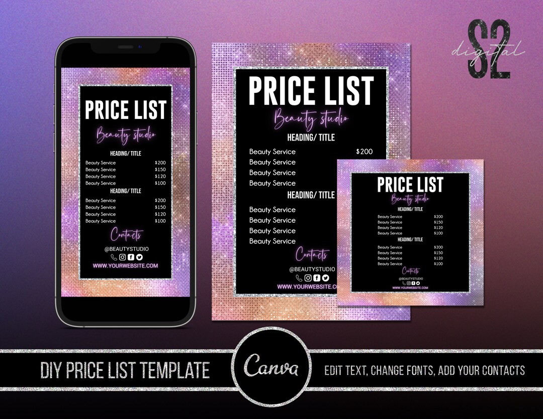 Price List Template,price List Bundle,social Media Price List,instagram ...