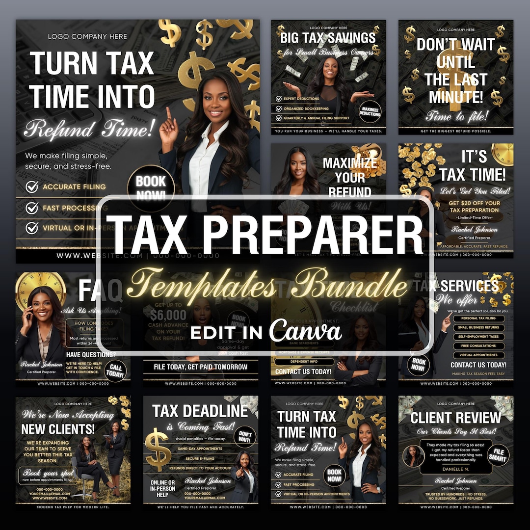 Tax Preparer Flyer Templates, Tax Preparation Instagram Posts, Gold Tax ...