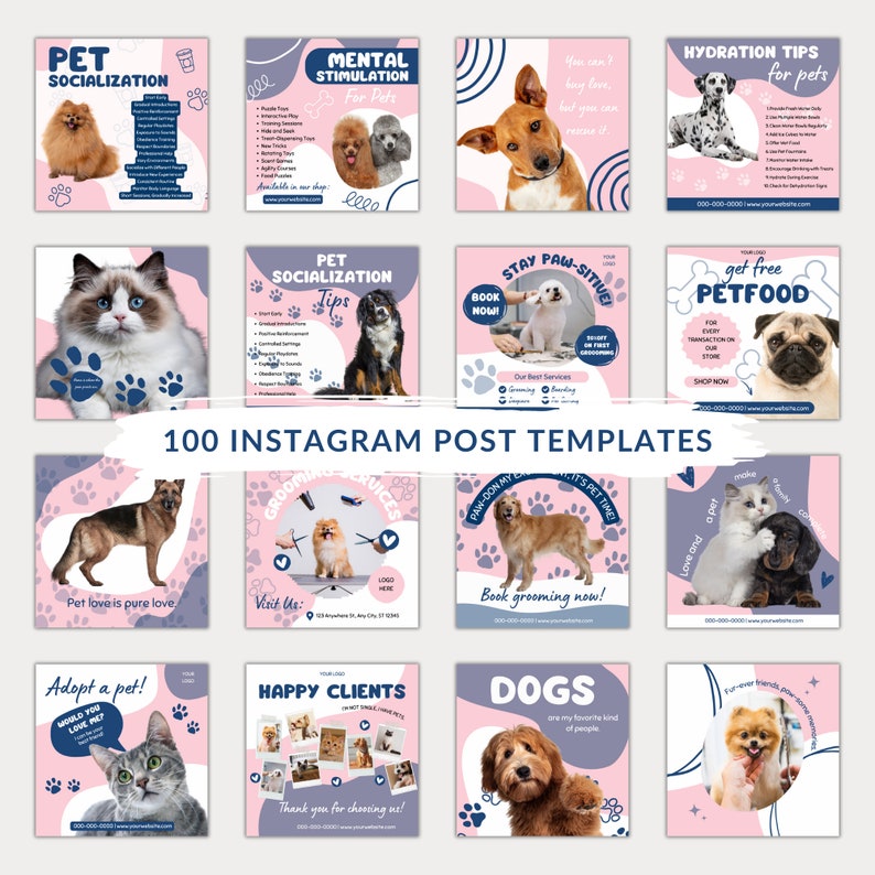 Pet Grooming Instagram Templates, Pet Groomer Salon Business Posts, Pet ...