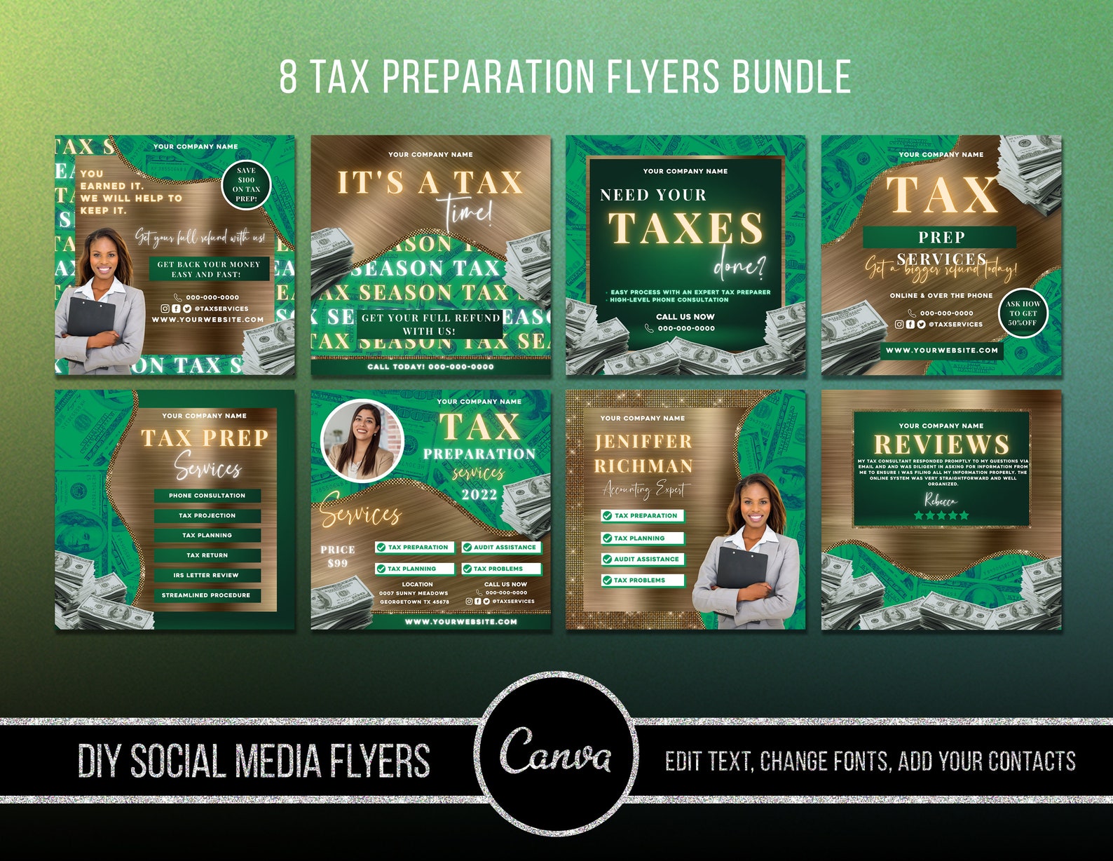 Tax Prep Flyers Bundle Template 8 Tax Preparation Accounting - Etsy