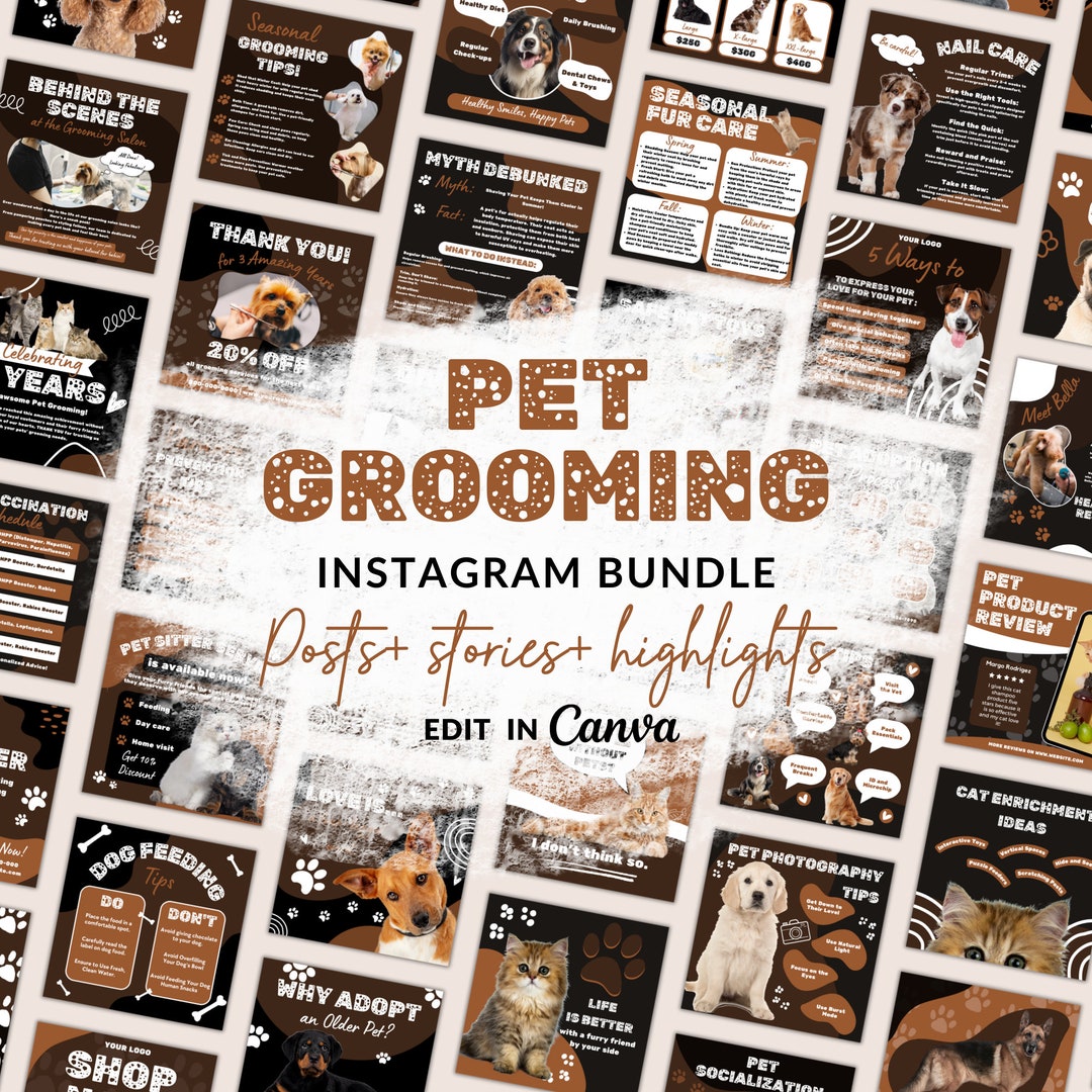 Pet Grooming Instagram Templates Bundle, Pet Salon Business Posts, Pet ...