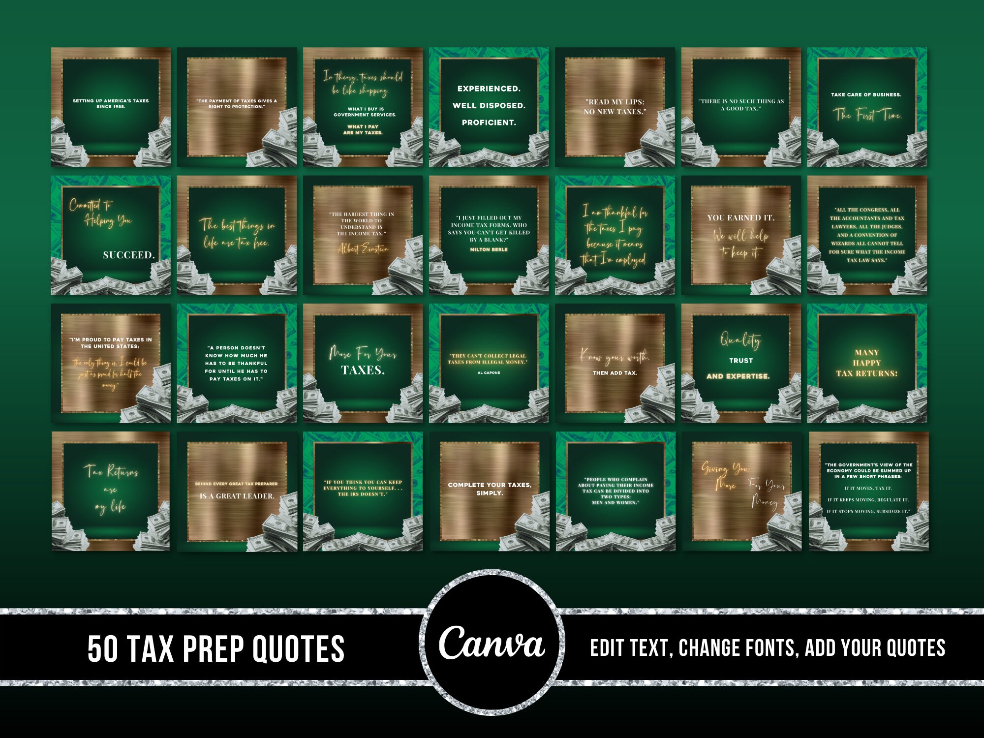 Tax Prep Quotes Bundle Template, 50 Tax Preparation Accounting Quotes ...