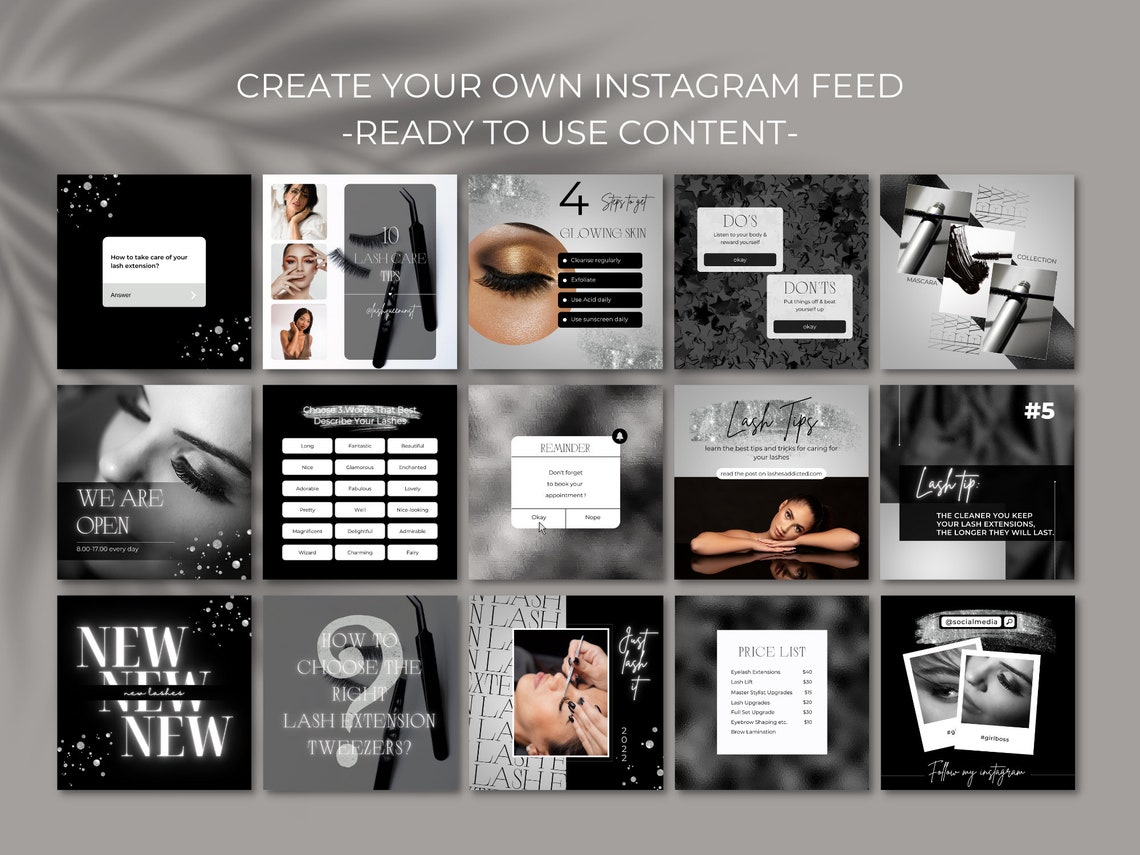 Lash Artist Editable Instagram Templates Bundle,posts,quotes,stories ...