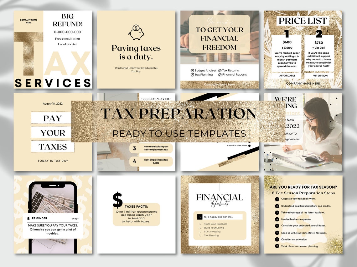 Tax Preparer Instagram Templates,tax Preparation Accounting Posts,gold ...