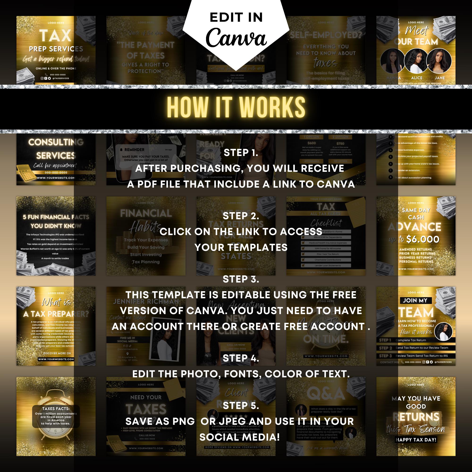 Tax Preparer Instagram Templates, Tax Preparation Accounting Posts ...