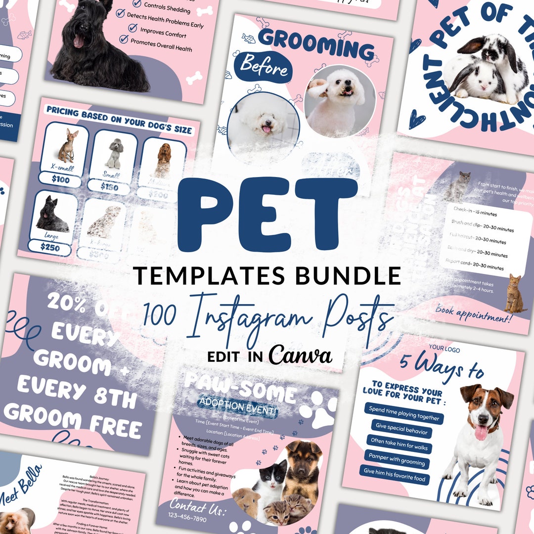 Pet Grooming Instagram Templates, Pet Groomer Salon Business Posts, Pet ...