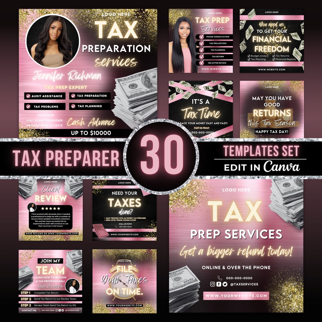 Tax Preparer Instagram Templates,tax Preparation Accounting Posts,pink ...