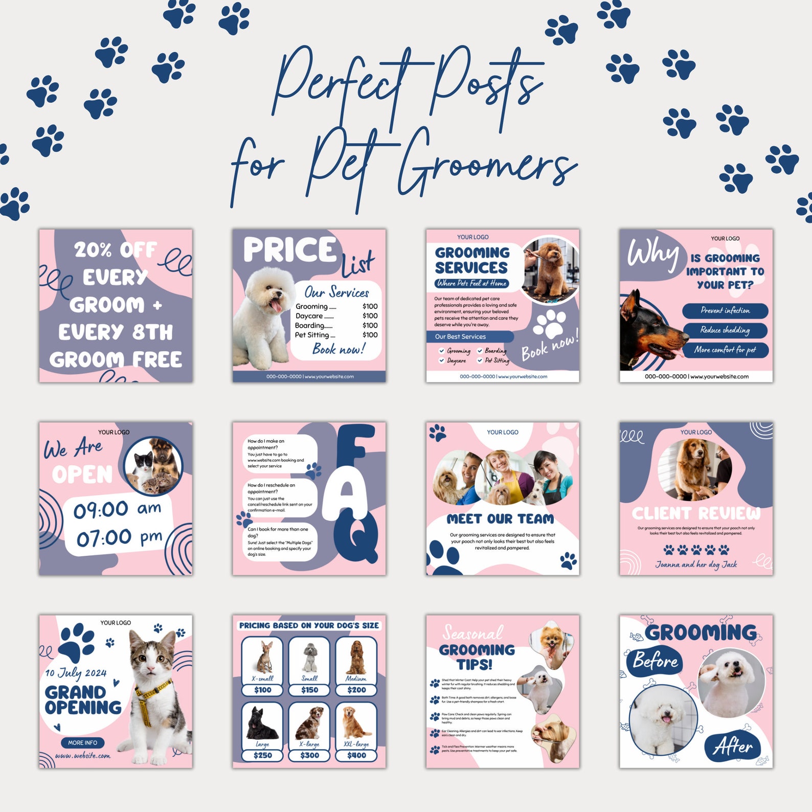 Pet Grooming Instagram Templates, Pet Groomer Salon Business Posts, Pet ...