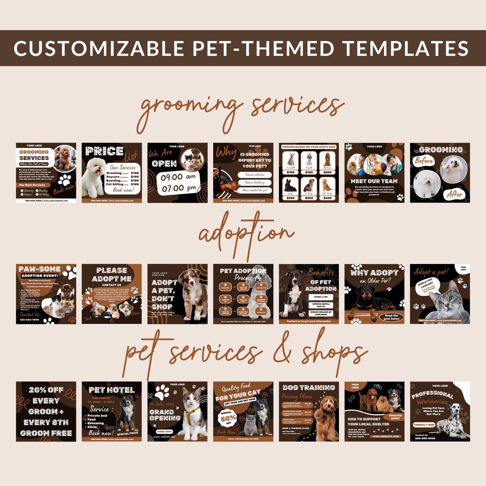 Pet Grooming Instagram Templates Bundle, Pet Salon Business Posts, Pet ...