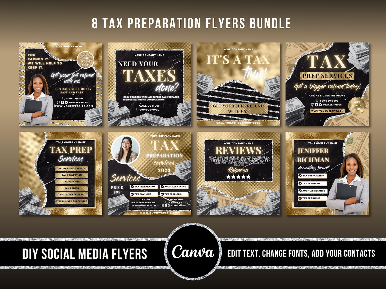 Tax Prep Flyers Bundle Template 8 Tax Preparation Accounting - Etsy