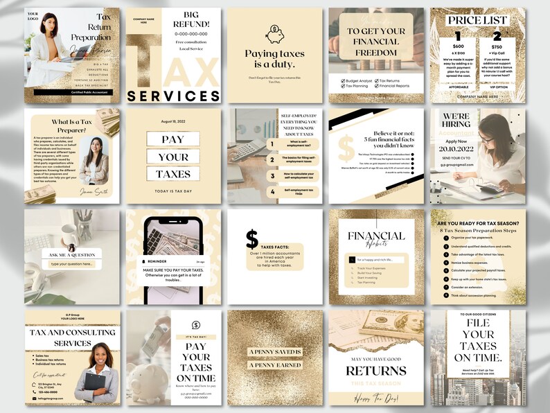 Tax Preparer Instagram Templates,tax Preparation Accounting Posts,gold ...