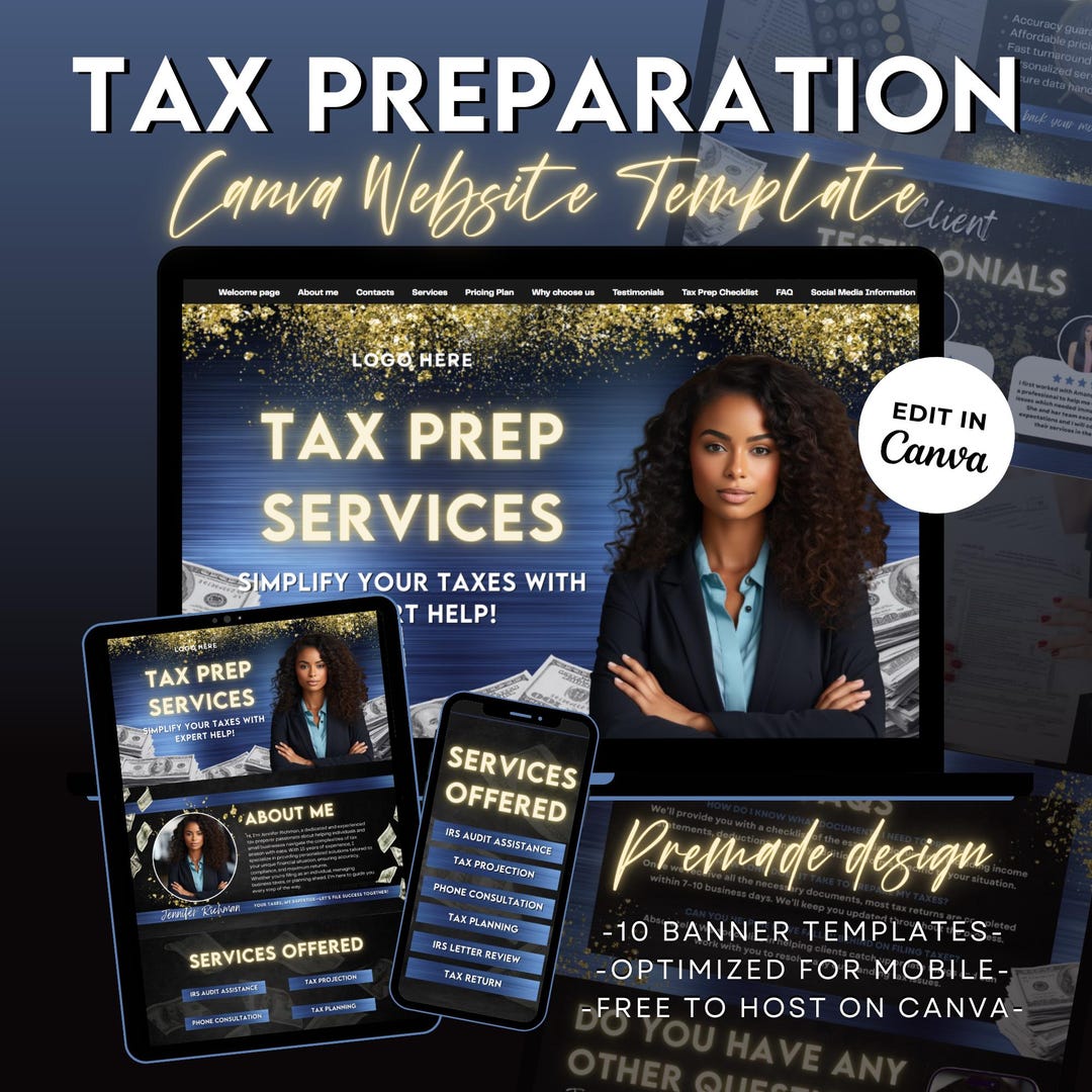 Tax Prep Website Template: Blue Accounting Banners (canva) - Etsy