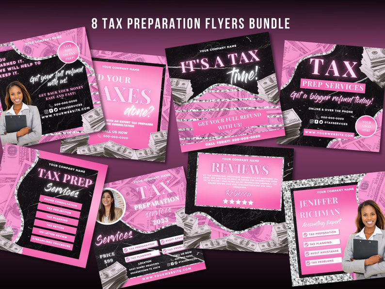 Tax Prep Flyers Bundle Template, 8 Tax Preparation Accounting Flyers ...